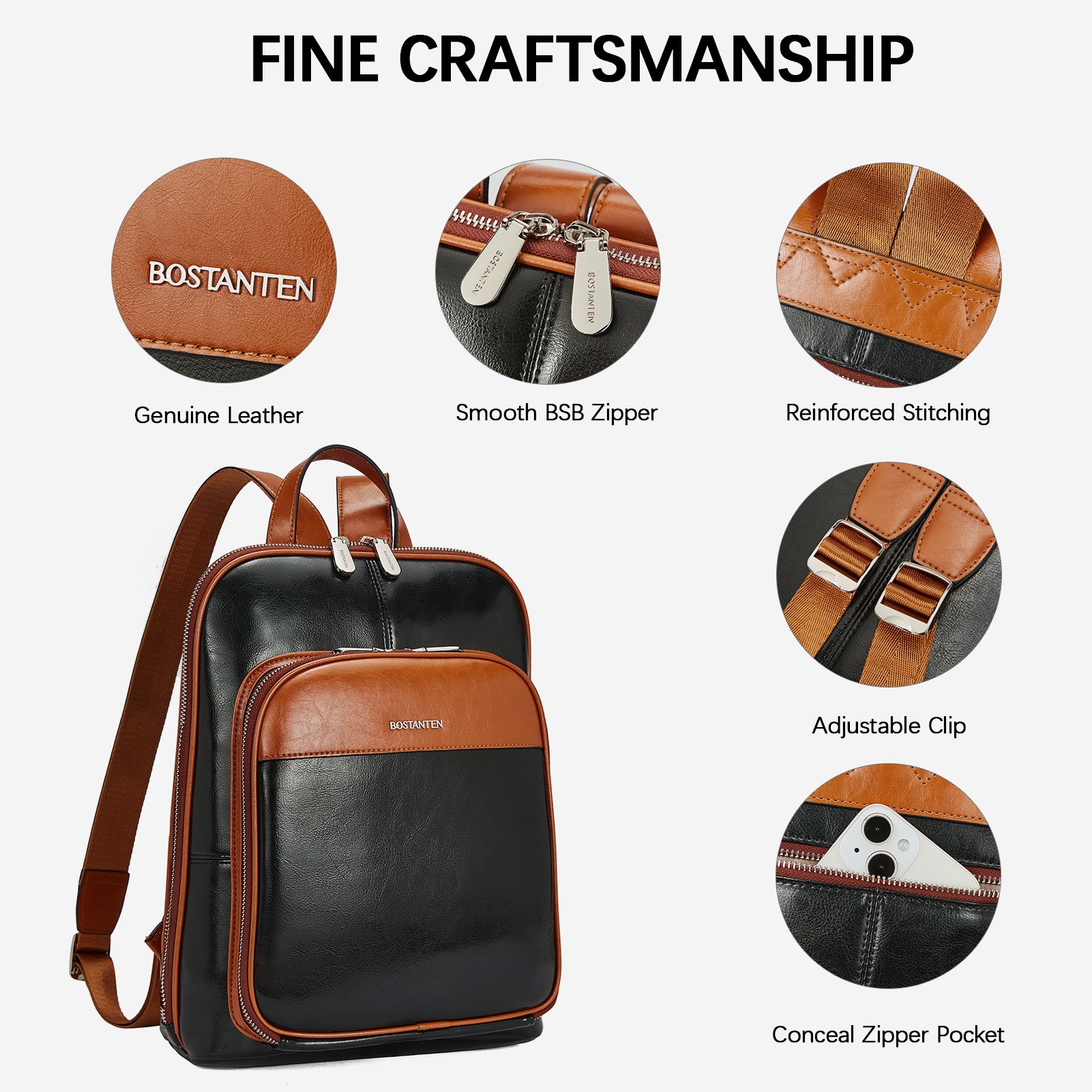 Vrba Genuine Leather Backpack Purse — Bostanten – BOSTANTEN