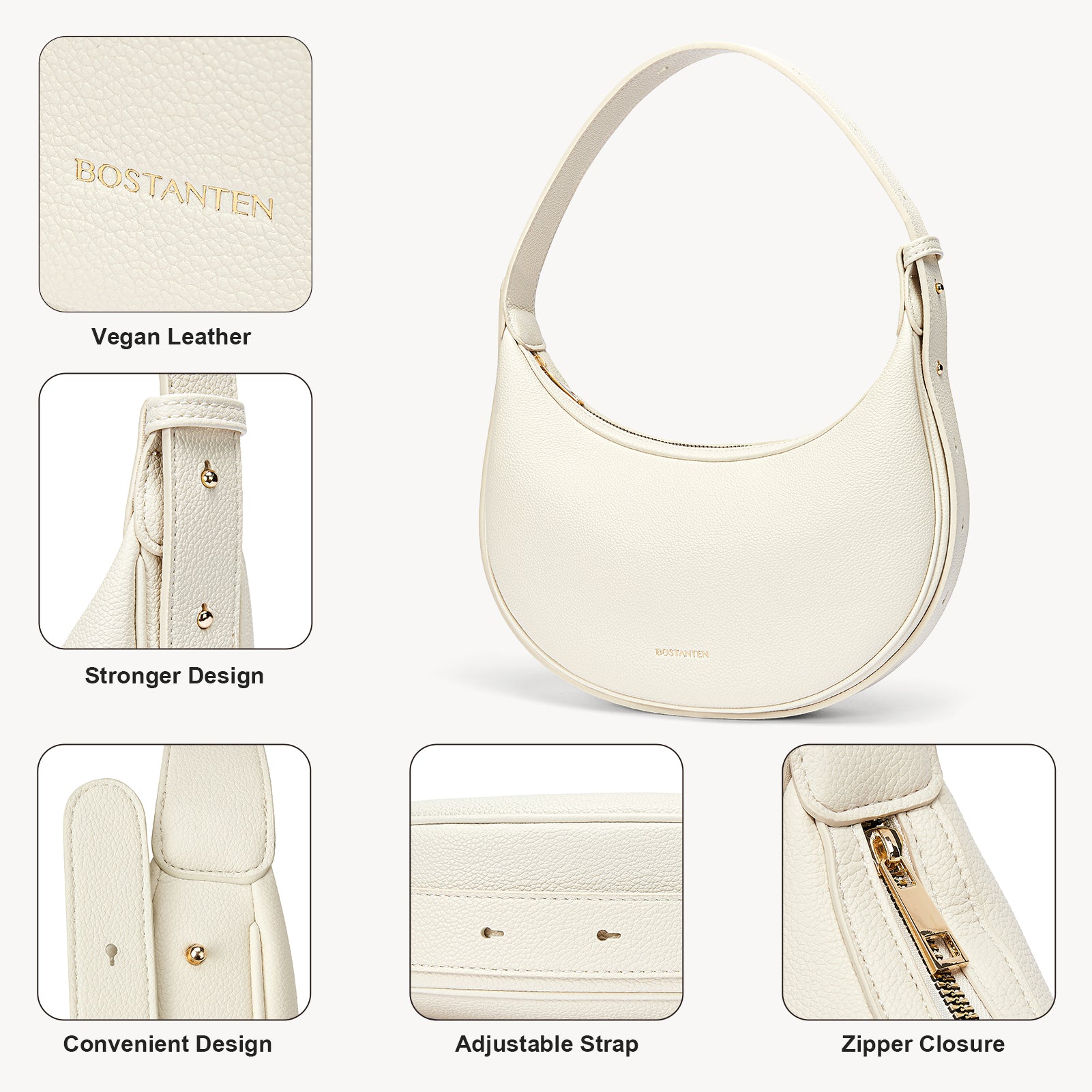 Elegant Crescent Moon White Leather Hobo Bag - Chic and Versatile ...