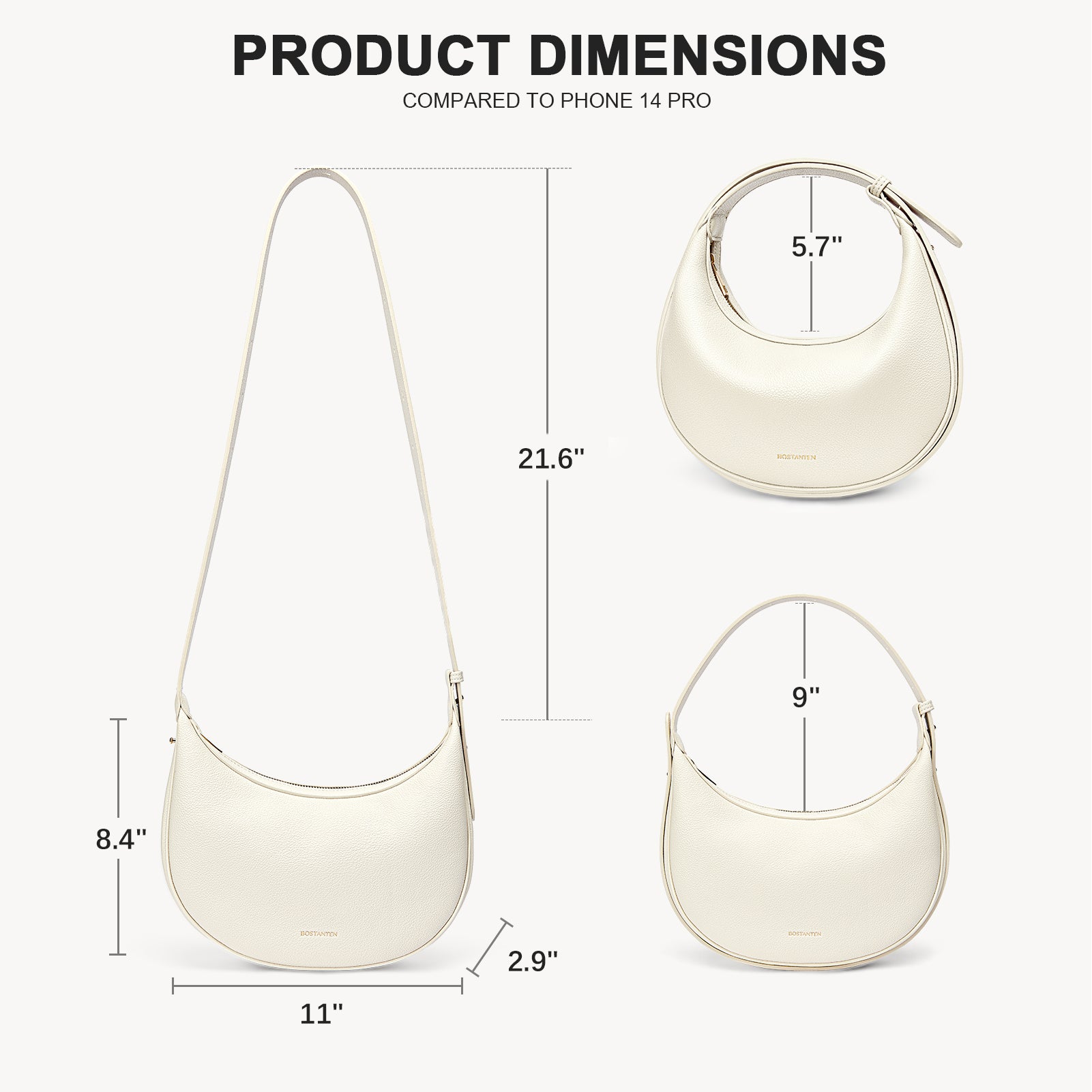 Elegant Crescent Moon White Leather Hobo Bag - Chic and Versatile ...