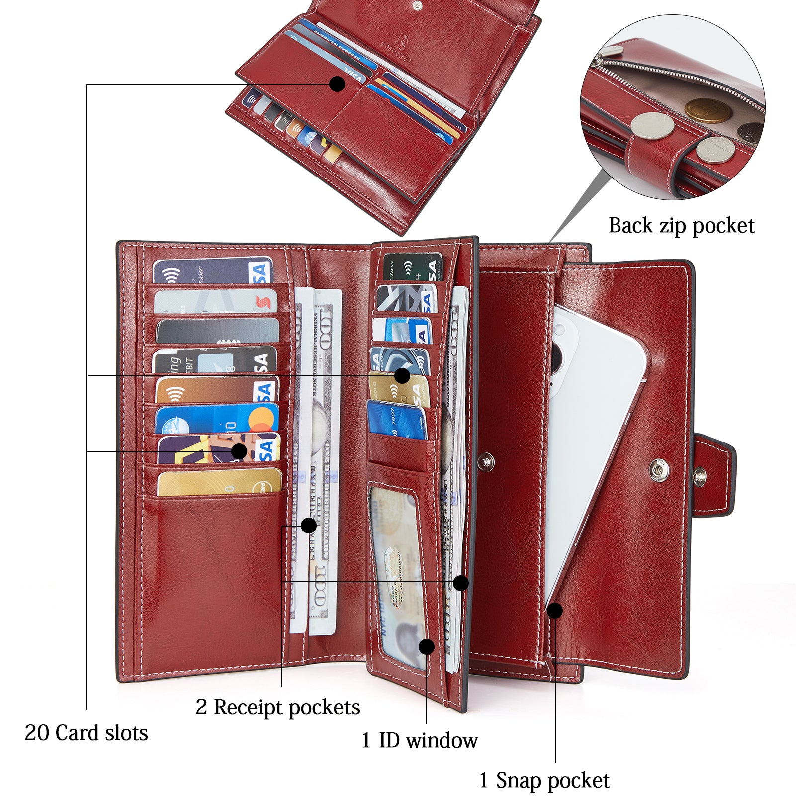 Lomy RFID Genuine Leather Wallet For Women With Zipper Pocket ...